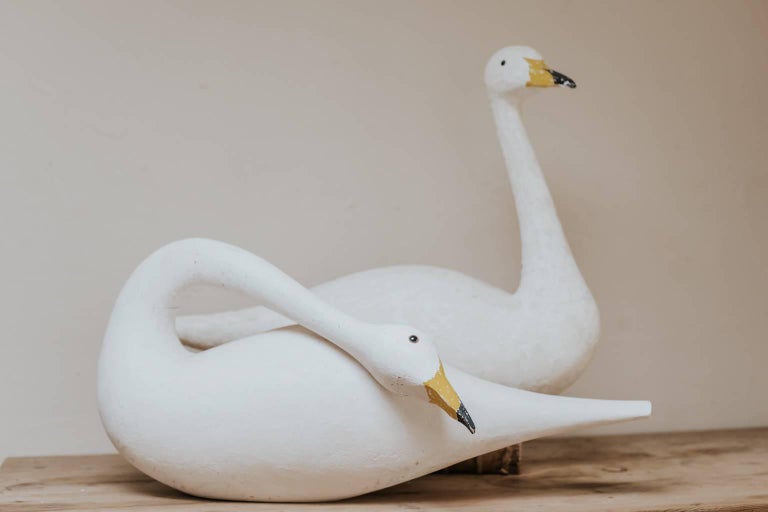 Pair of Wooden Decoy Swans at 1stDibs
