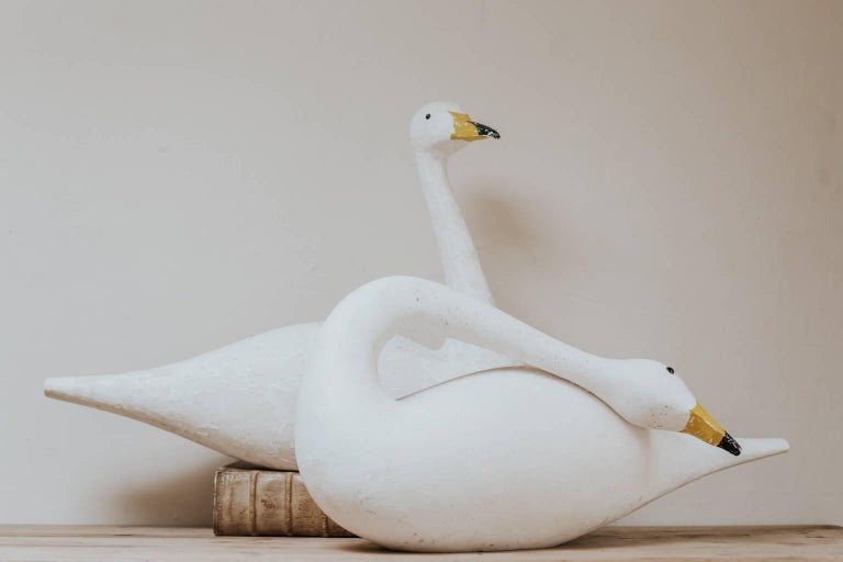 Pair of Wooden Decoy Swans at 1stDibs