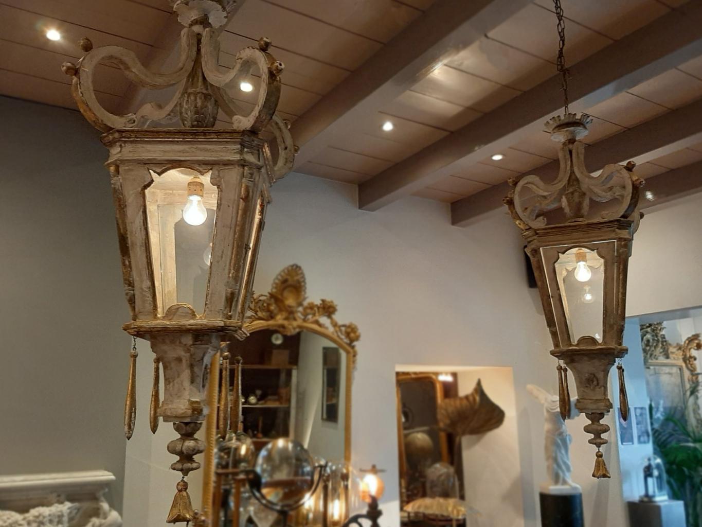Pair of Wooden Lanterns Made from 18th Century Fragments For Sale at ...