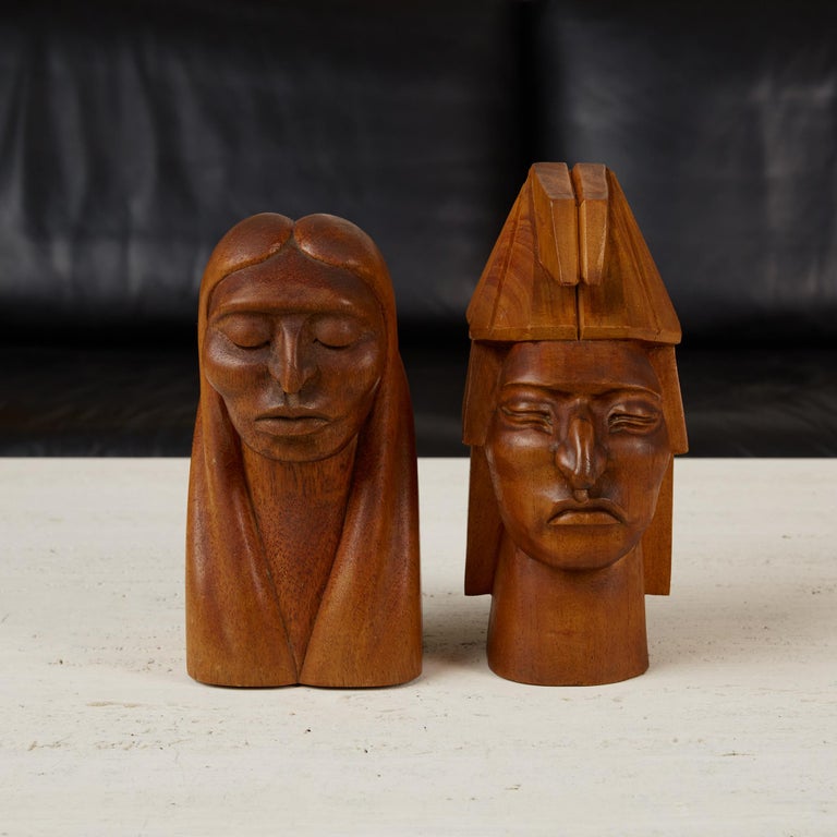 Pair of Wooden Native American Busts For Sale at 1stDibs | wooden busts