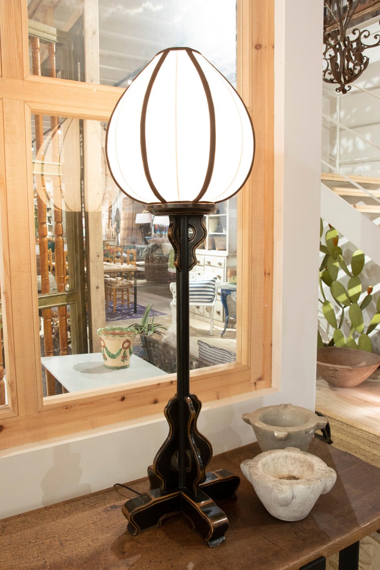 Pair of Wooden Table Lamps with Lotus Flower Shade For Sale at 1stDibs
