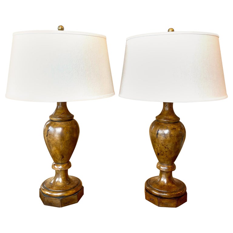 Pair of Wooden Trophy Style Lamps For Sale at 1stDibs