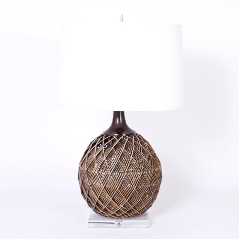 Pair of Woven Rattan or Reed Table Lamps at 1stDibs