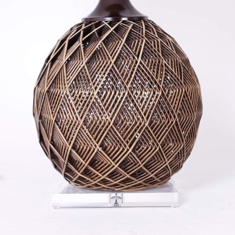 Pair of Woven Rattan or Reed Table Lamps at 1stDibs