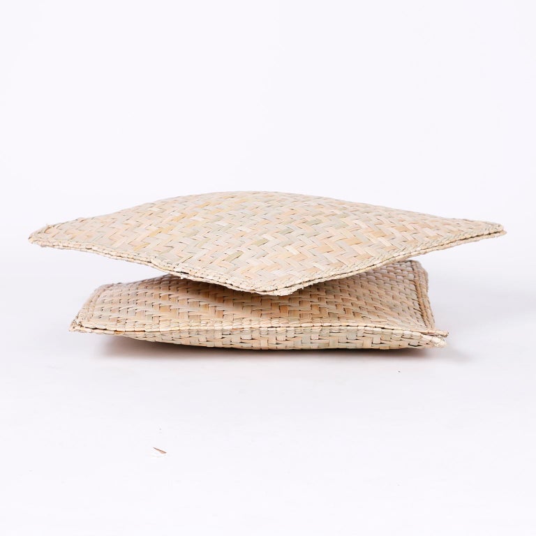 Pair of Woven Reed Pillows For Sale at 1stDibs