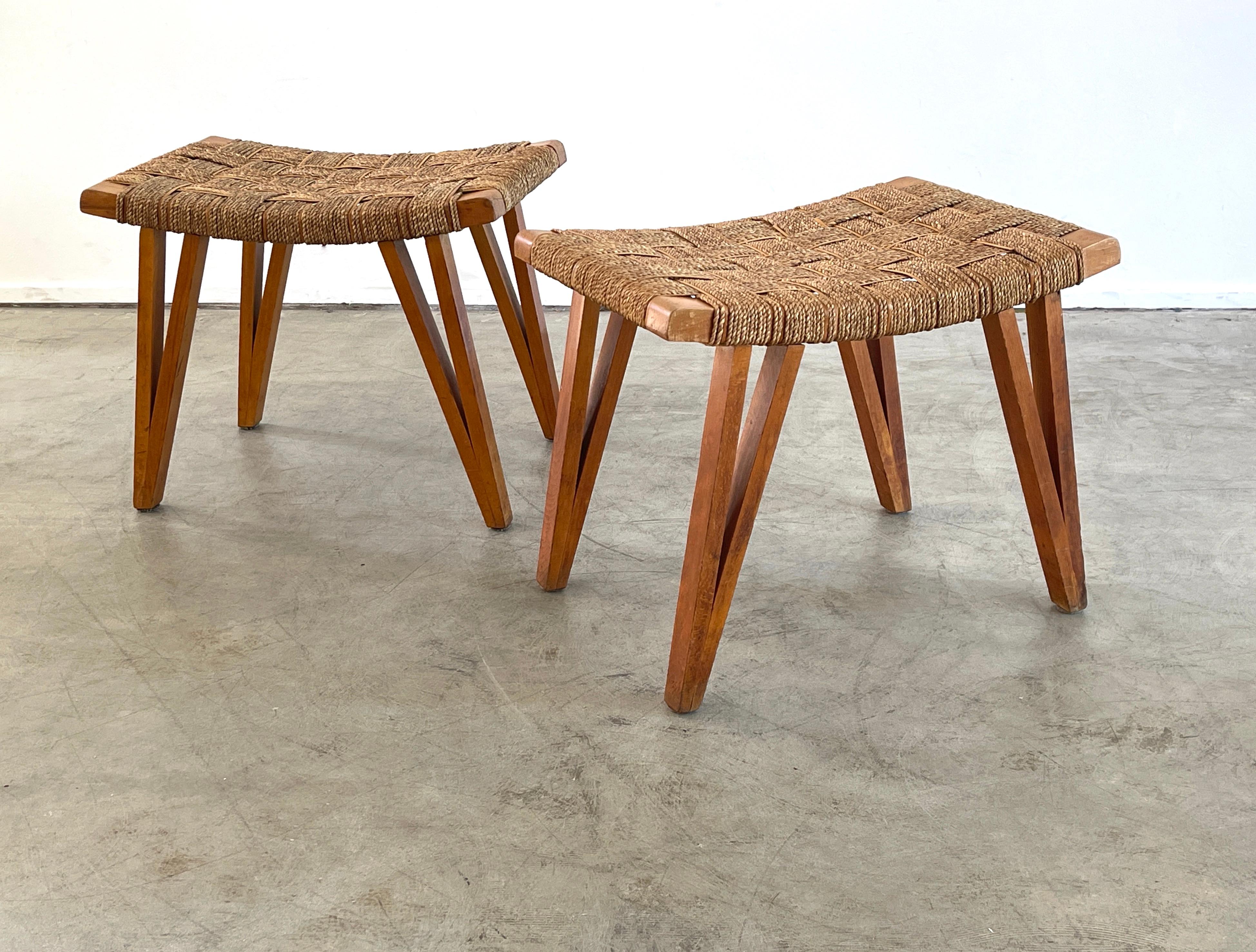 Pair of Woven Stools by Augusto Romano at 1stDibs