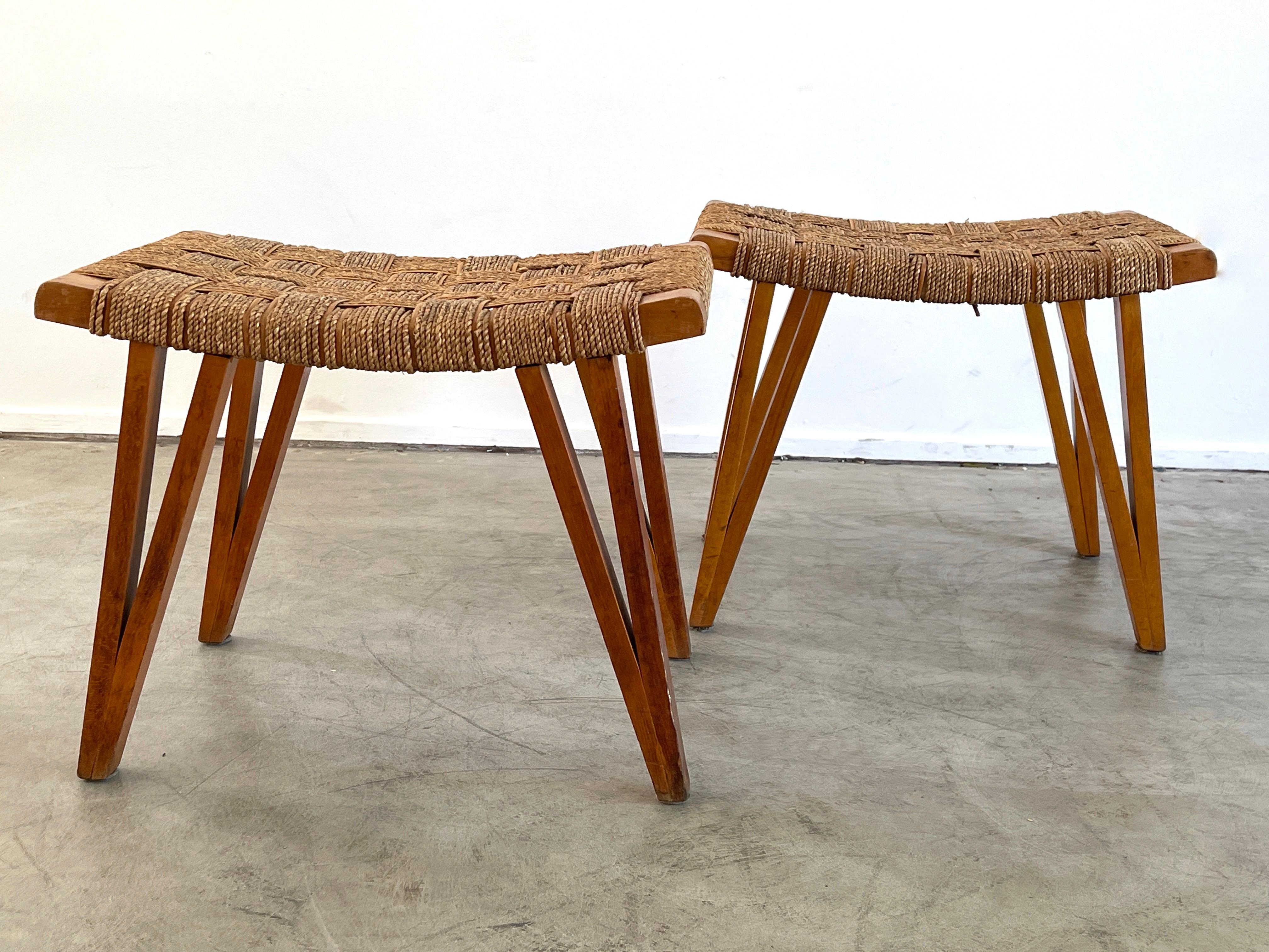 Pair of Woven Stools by Augusto Romano at 1stDibs