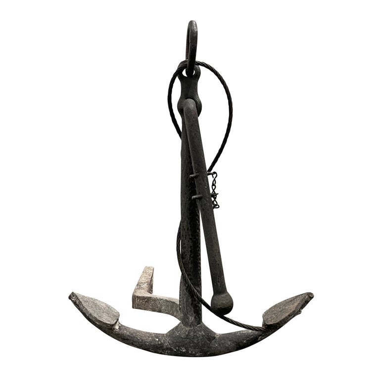 Pair of Wrought Iron Anchor Andirons For Sale at 1stDibs