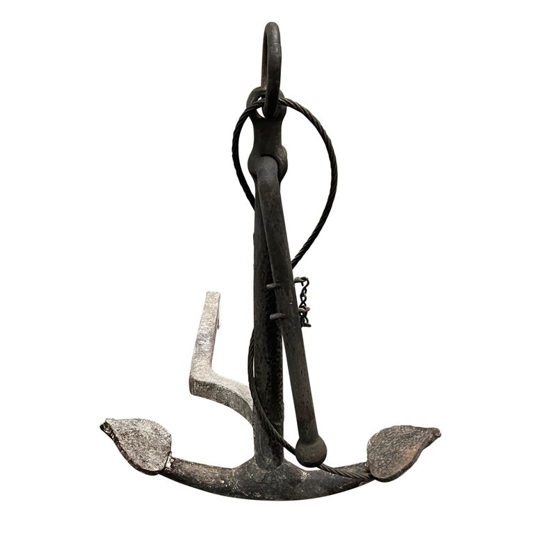 Pair of Wrought Iron Anchor Andirons For Sale at 1stDibs