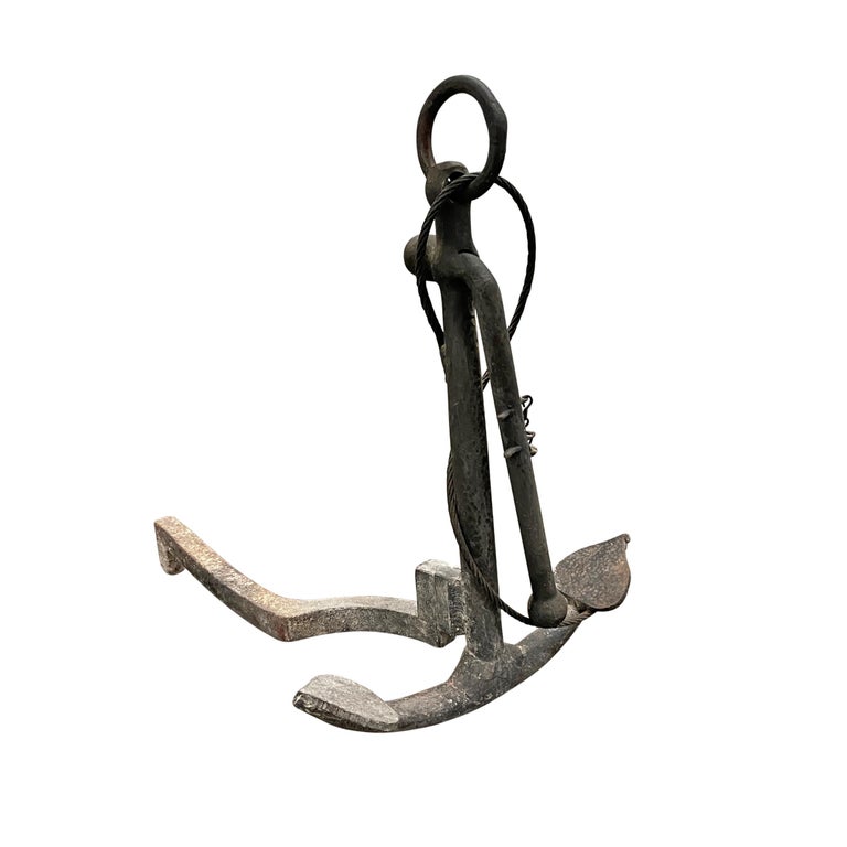 Pair of Wrought Iron Anchor Andirons For Sale at 1stDibs
