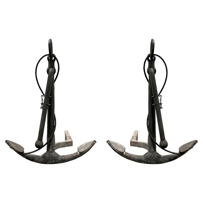 Pair of Wrought Iron Anchor Andirons For Sale at 1stDibs