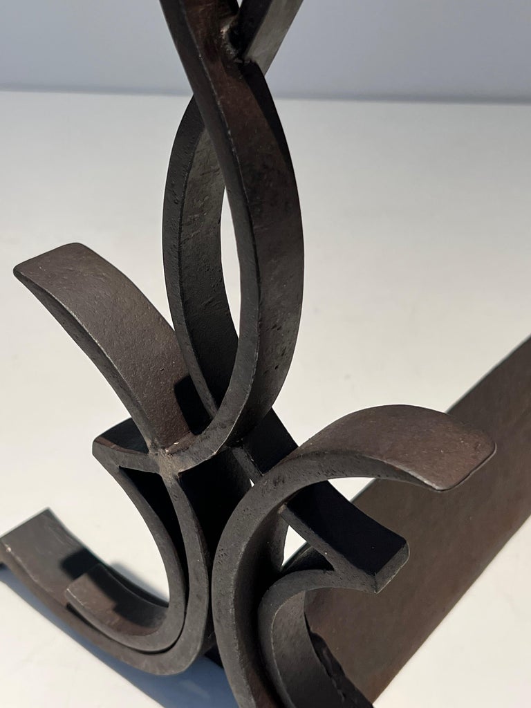 Pair of Wrought Iron Andirons by Raymond Subes For Sale at 1stDibs