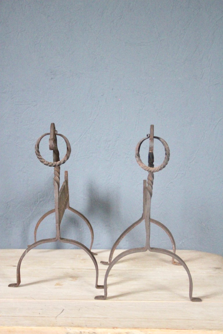 Pair of Wrought Iron Andirons For Sale at 1stDibs