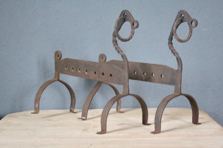 Pair of Wrought Iron Andirons For Sale at 1stDibs