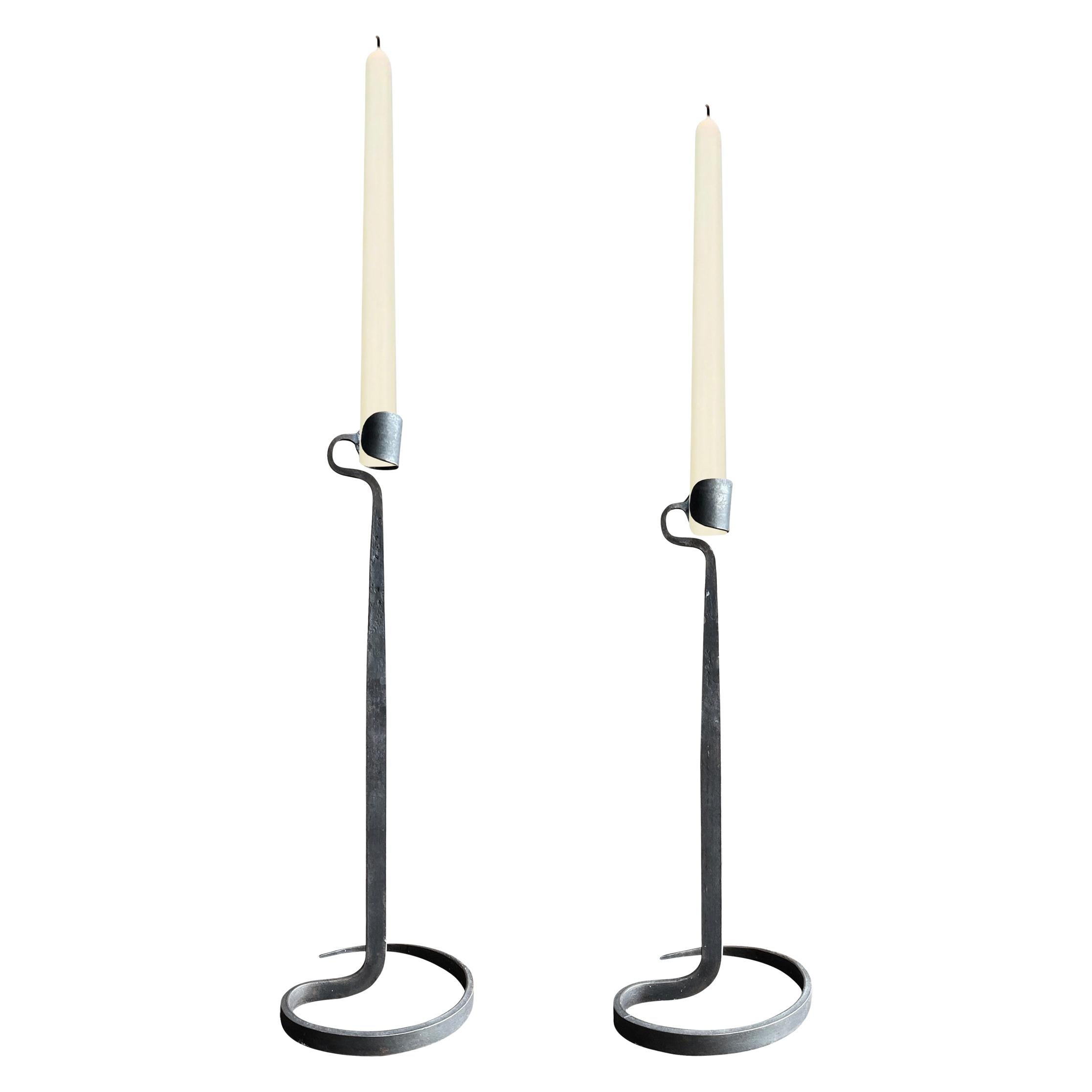 Pair of Wrought Iron Candlesticks at 1stDibs