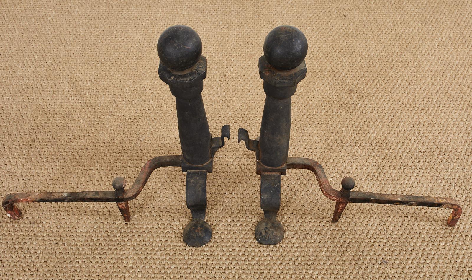 Pair of Wrought Iron Cannonball Andirons at 1stDibs