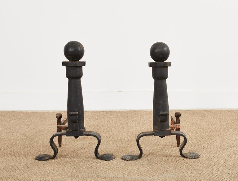Pair of Wrought Iron Cannonball Andirons at 1stDibs