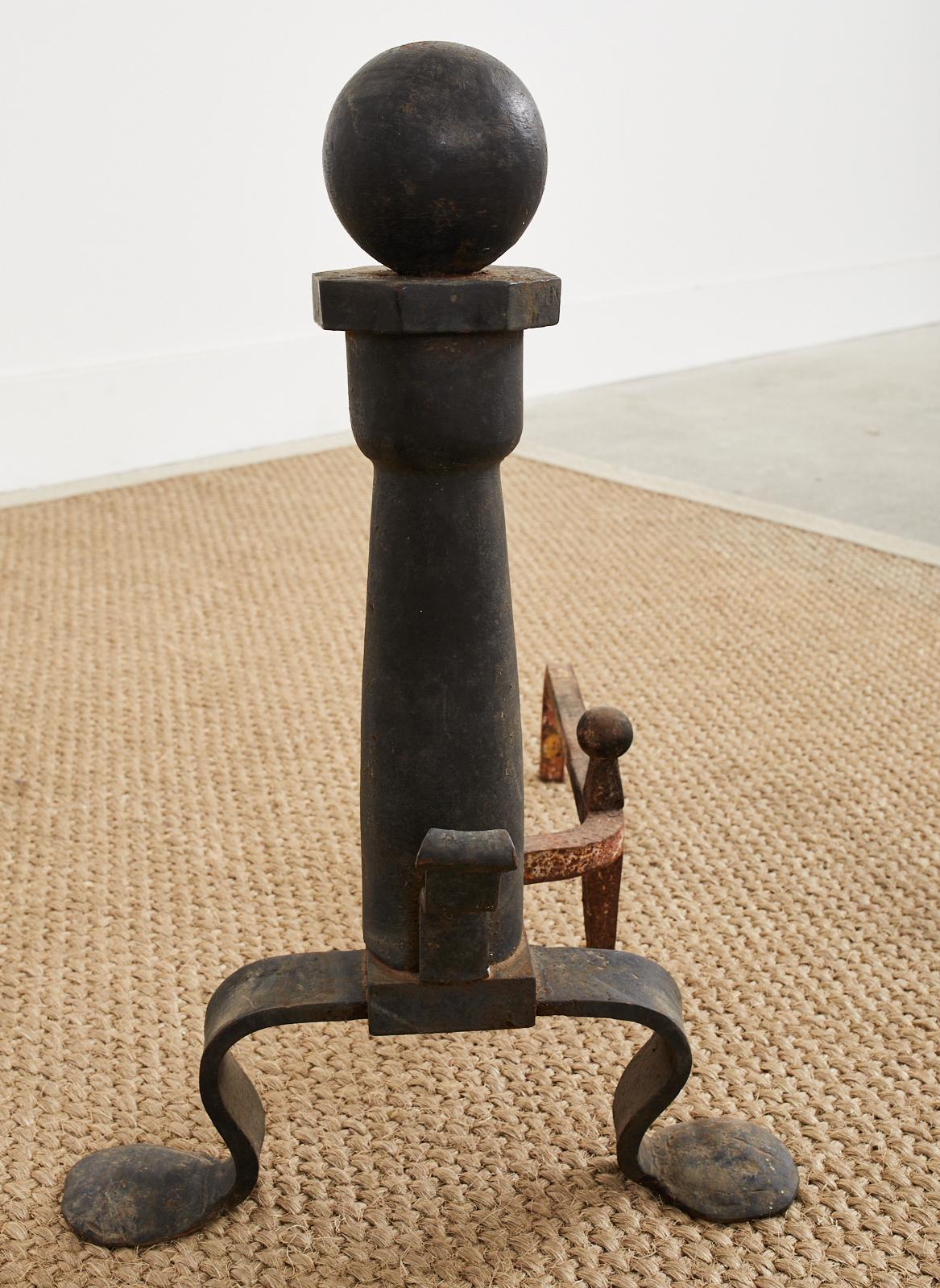 Pair of Wrought Iron Cannonball Andirons at 1stDibs