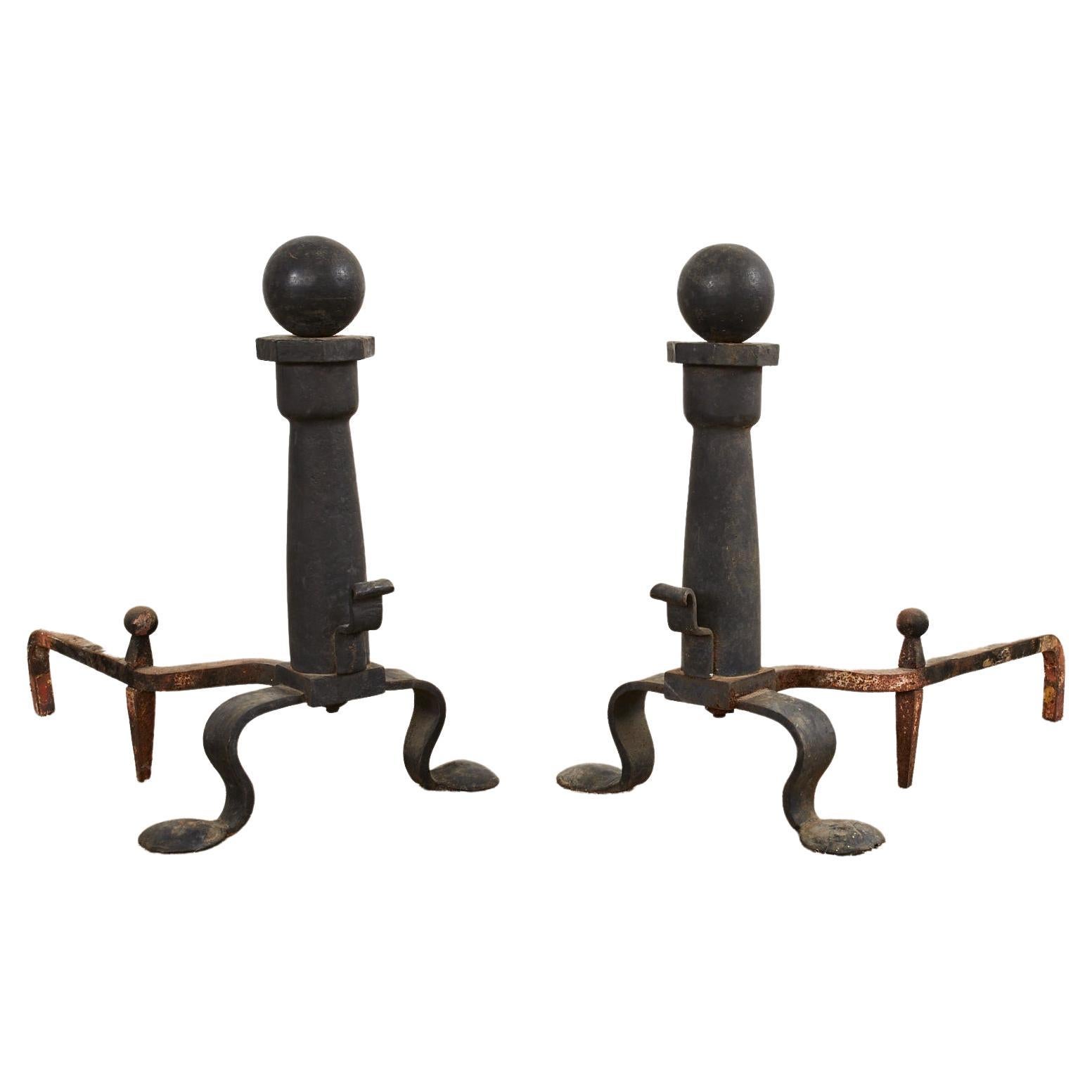 Pair of Folk Art Wrought Iron Animal Form Andirons at 1stDibs
