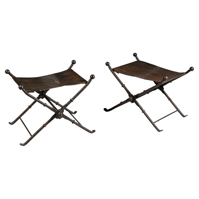 Pair of Wrought Iron Curule Chairs at 1stDibs