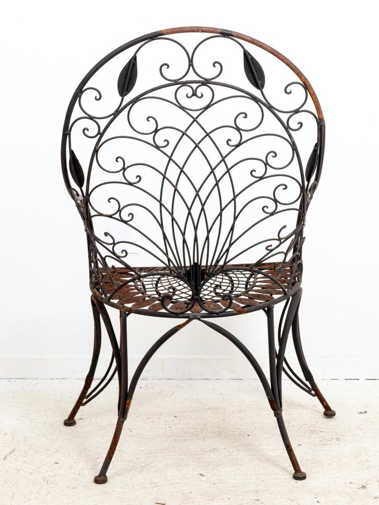 Pair of Wrought Iron Curved Back Garden Chairs with Scrollwork For Sale ...