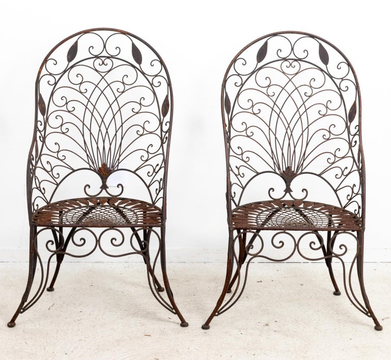 Pair of Wrought Iron Curved Back Garden Chairs with Scrollwork For Sale ...