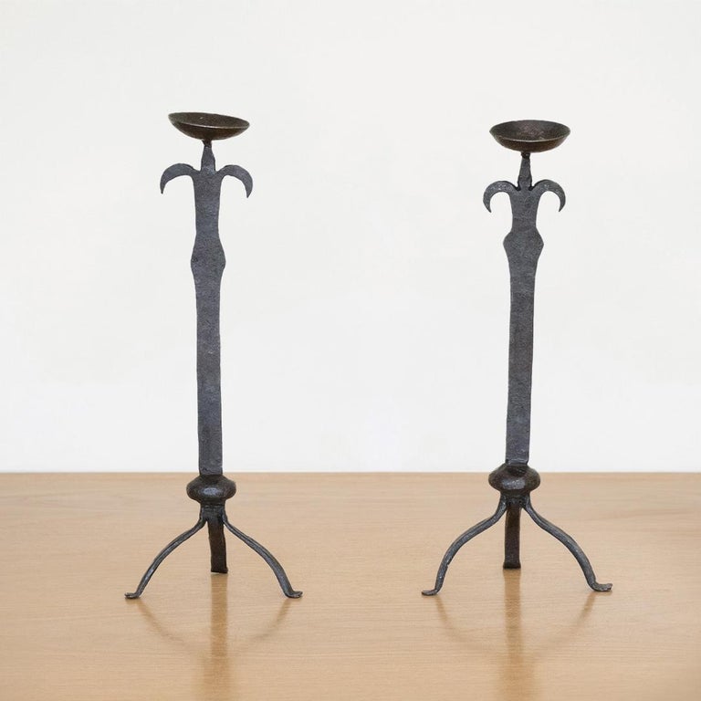 Pair of Wrought Iron French Candlesticks For Sale at 1stDibs