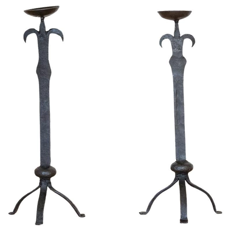 Pair of Wrought Iron French Candlesticks For Sale at 1stDibs