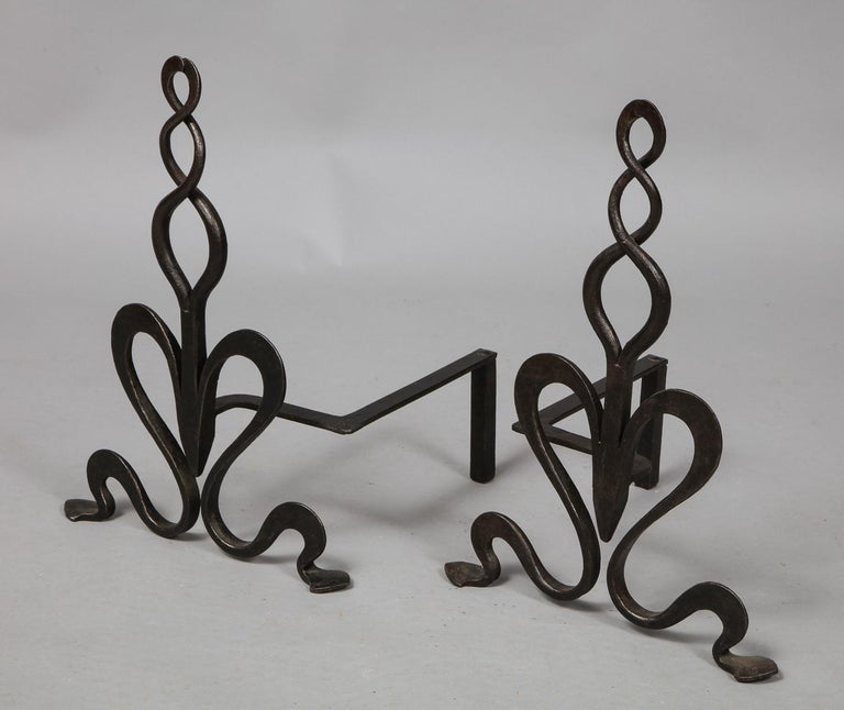 Pair of Wrought Iron Loop Andirons at 1stDibs