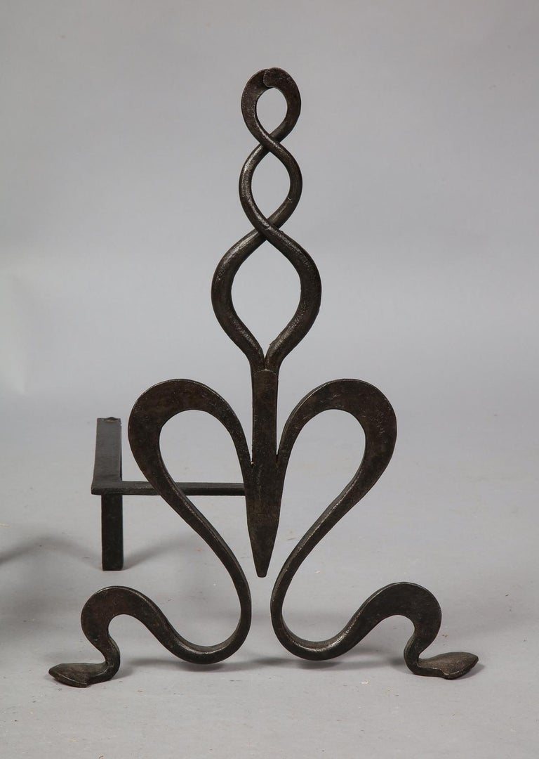 Pair of Wrought Iron Loop Andirons at 1stDibs