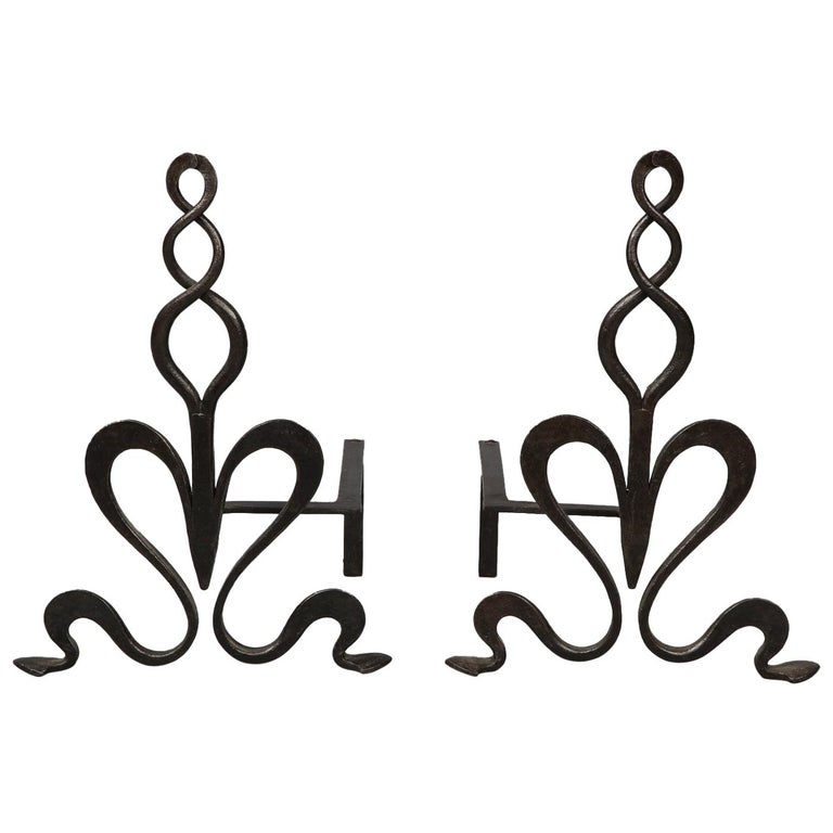 Pair of Wrought Iron Loop Andirons at 1stDibs