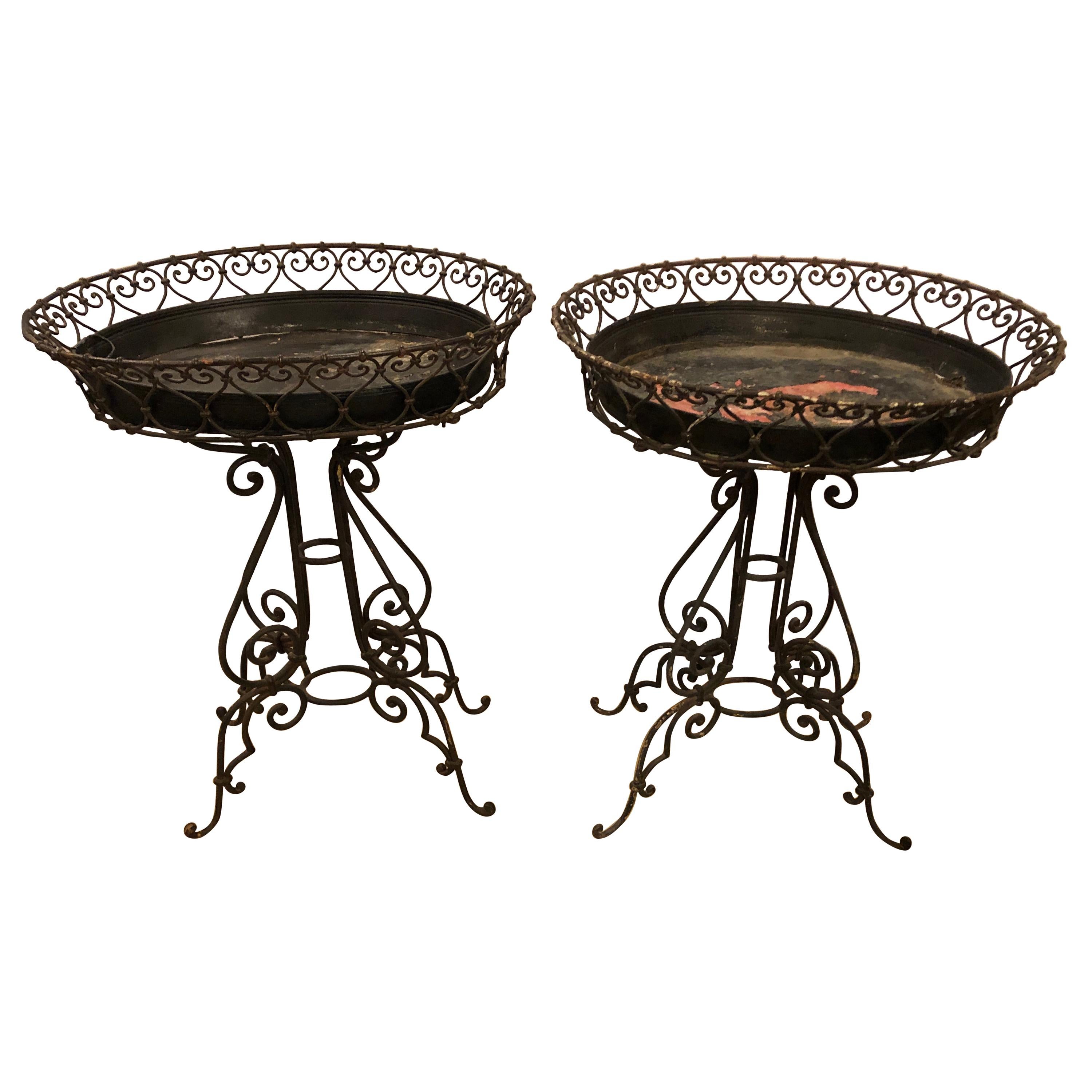 Pair of Wrought Iron Planter Tables with Original Inserts at 1stDibs ...