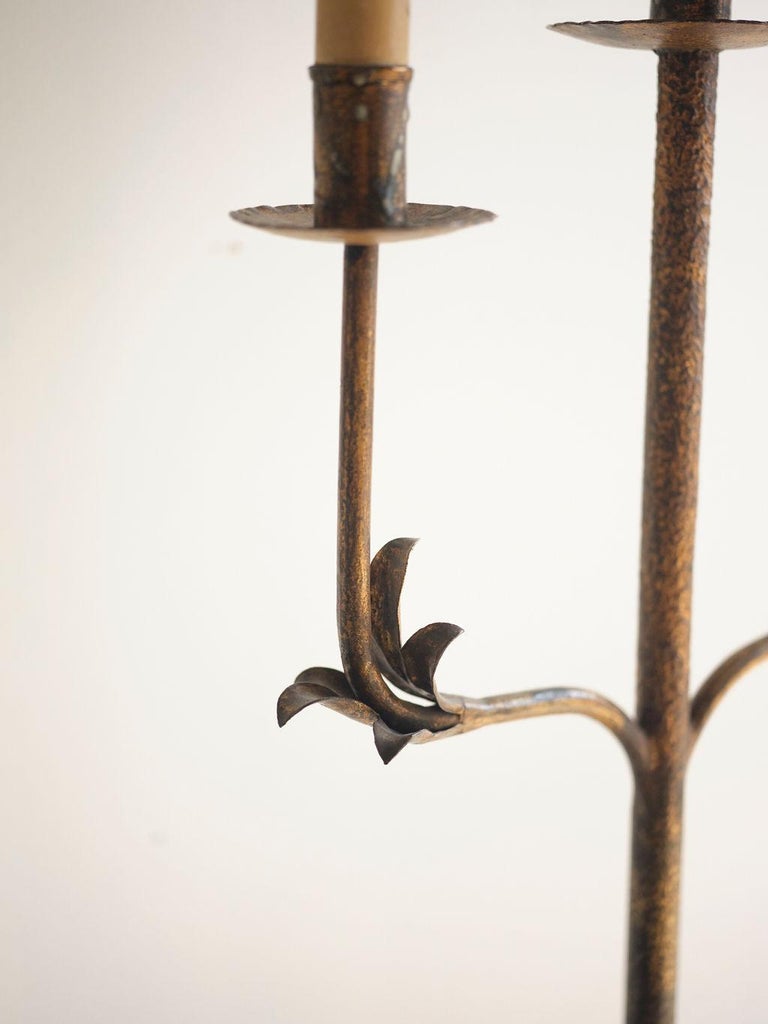 Pair of Wrought Iron Spanish Lamps with Linen Shades, circa 1950 For ...