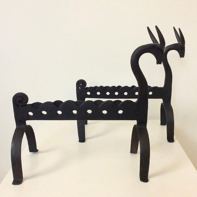 Pair of Wrought Irons Andirons , circa 1950, France. For Sale at 1stDibs