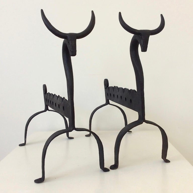 Pair of Wrought Irons Andirons ,circa 1950, France. For Sale at 1stDibs