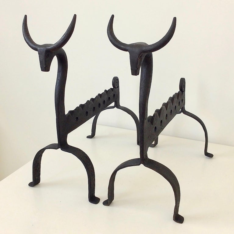 Pair of Wrought Irons Andirons , circa 1950, France. For Sale at 1stDibs