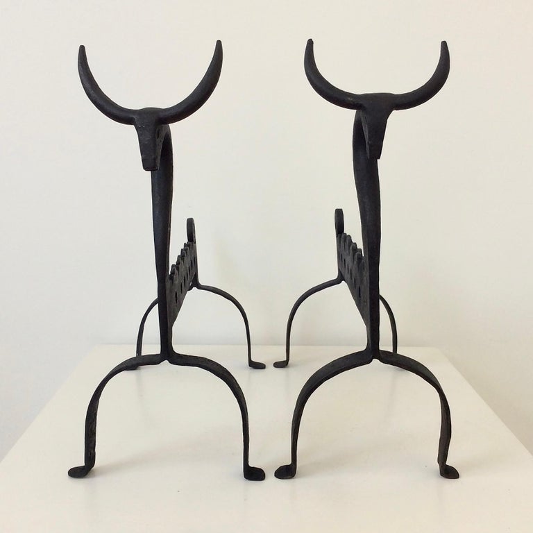 Pair of Wrought Irons Andirons , circa 1950, France. For Sale at 1stDibs