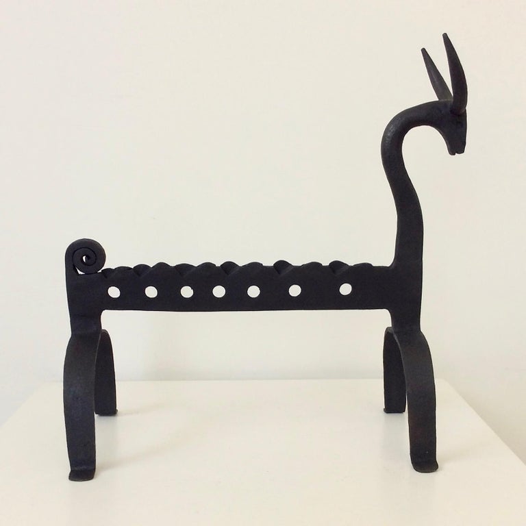 Pair of Wrought Irons Andirons , circa 1950, France. For Sale at 1stDibs