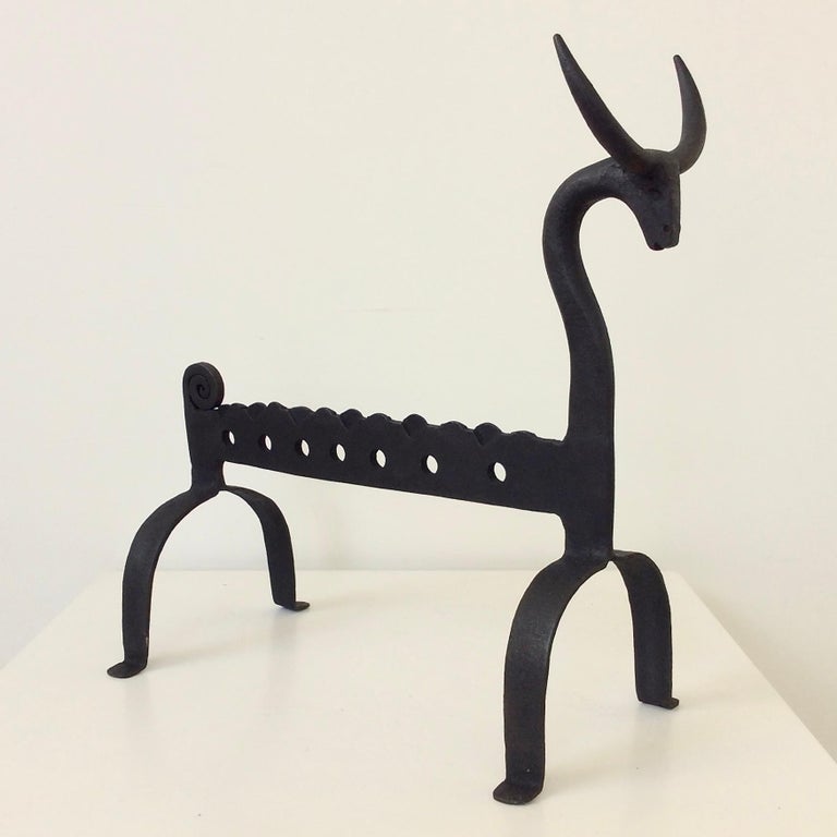 Pair of Wrought Irons Andirons , circa 1950, France. For Sale at 1stDibs