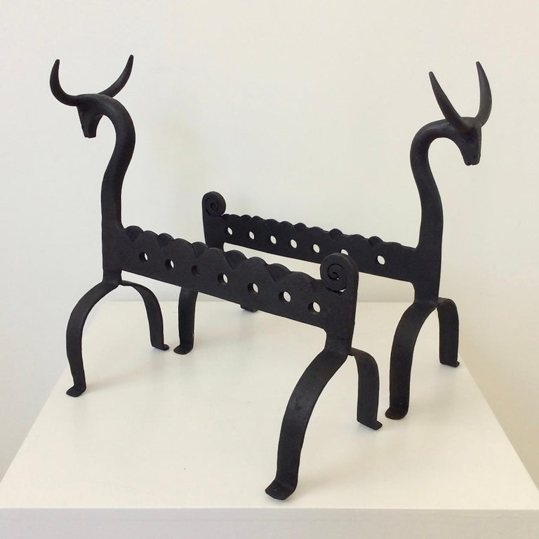 Pair of Wrought Irons Andirons , circa 1950, France. For Sale at 1stDibs