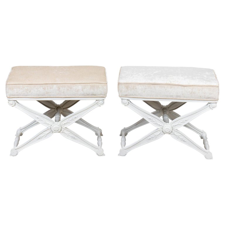 Pair of X-Base Painted Benches For Sale at 1stDibs