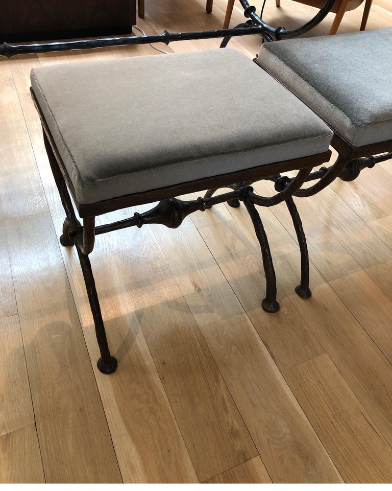 Pair of “X-Form” Ottoman or Stools, Mohair Upholstery, Style of ...