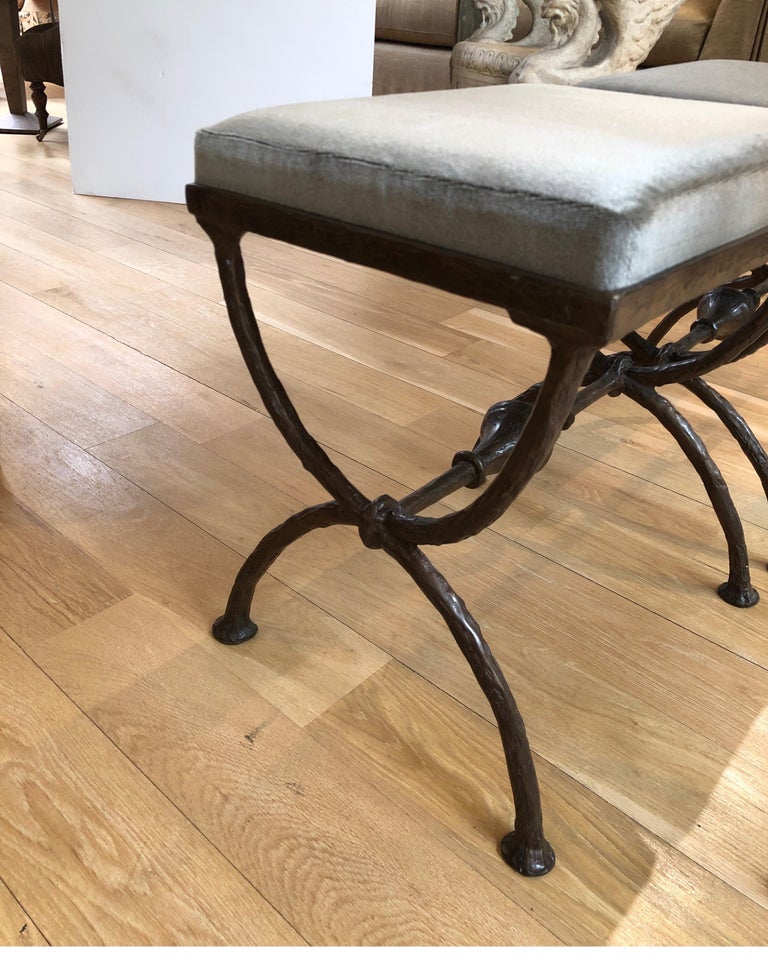 Pair of “X-Form” Ottoman or Stools, Mohair Upholstery, Style of ...