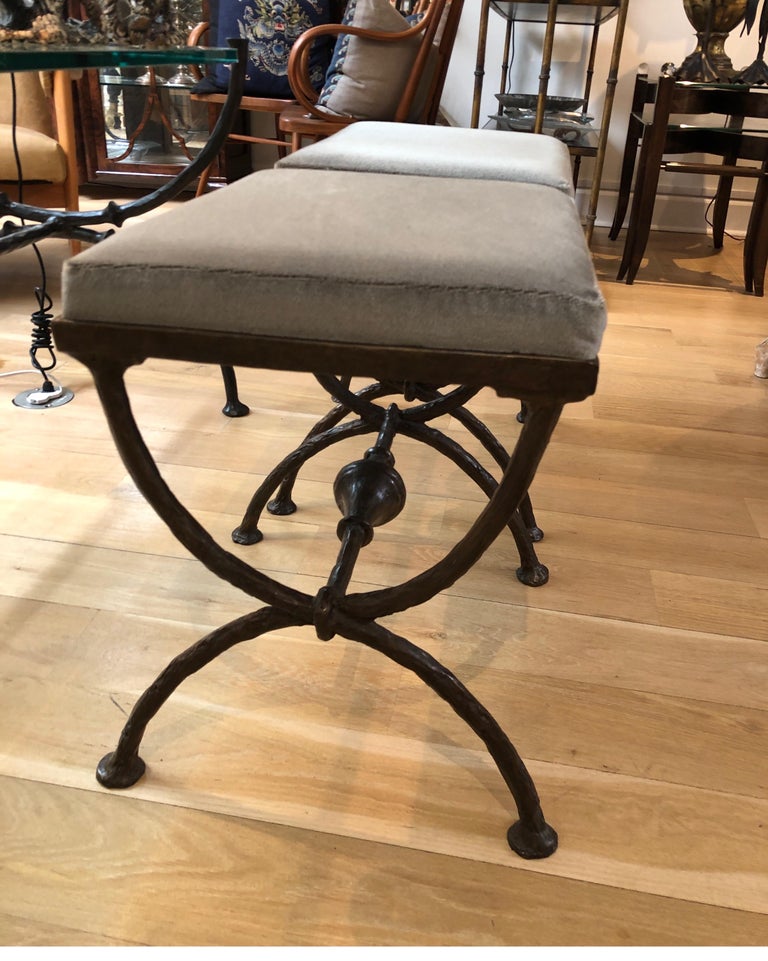 Pair of “X-Form” Ottoman or Stools, Mohair Upholstery, Style of ...