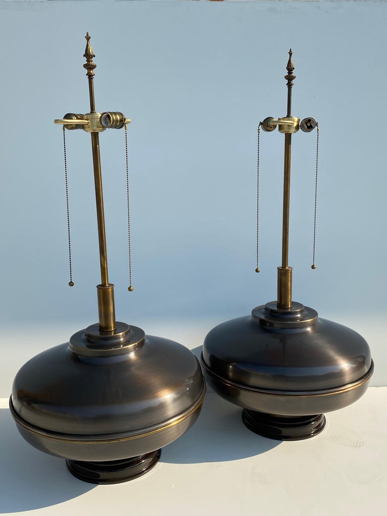 Pair of Extra Large Lamps in Antique Brass at 1stDibs