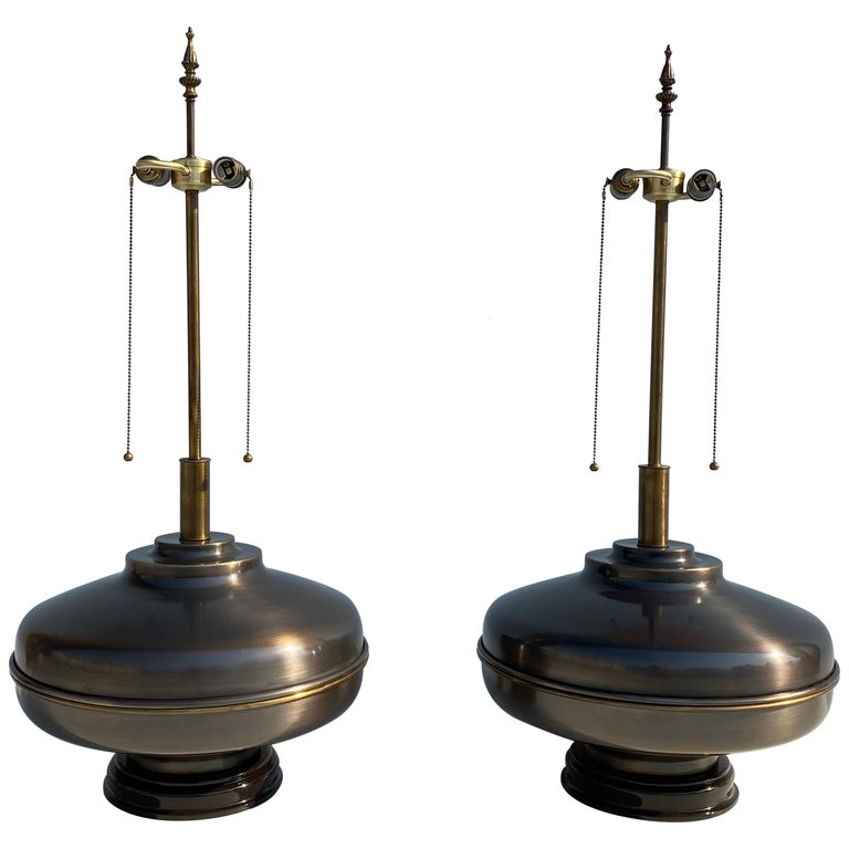 Pair of Extra Large Lamps in Antique Brass at 1stDibs