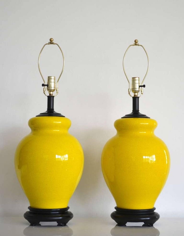 Pair of Yellow Glazed Ceramic Table Lamps For Sale at 1stDibs
