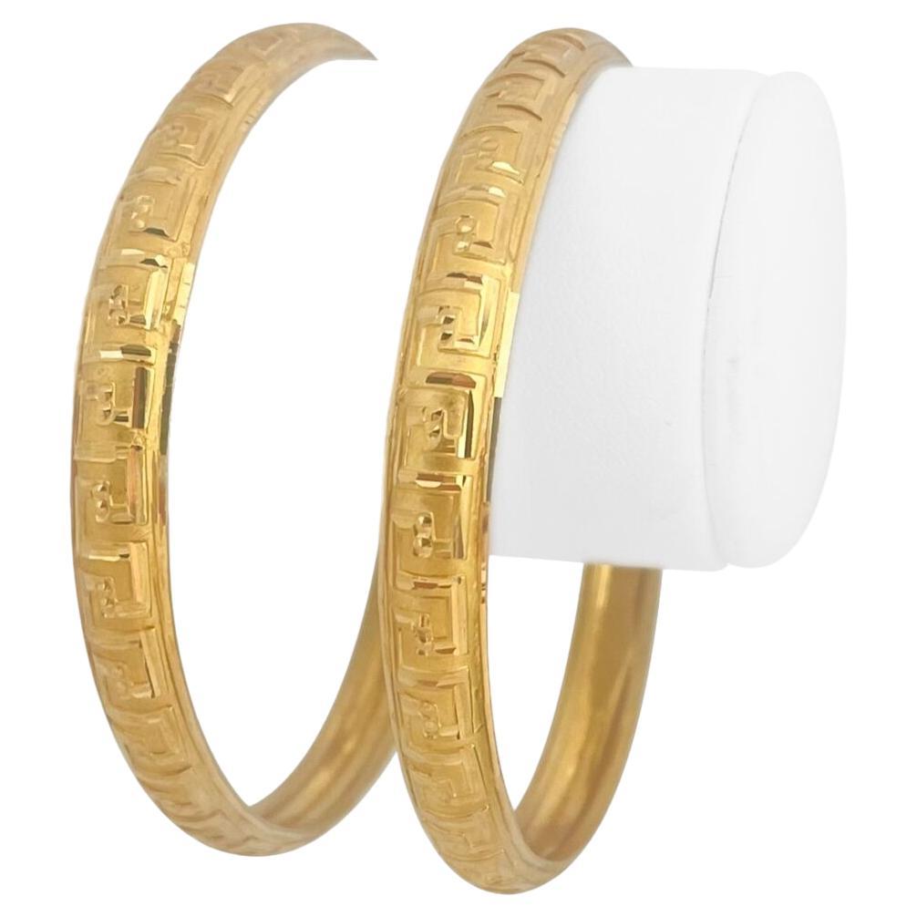 Pair of Yellow Gold Solid Greek Key Design Bangle Bracelets For Sale at ...