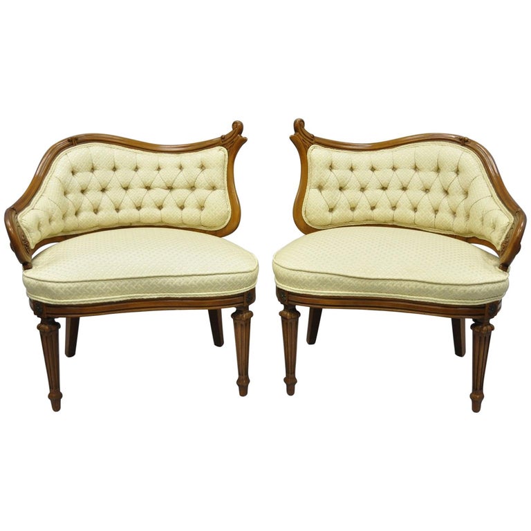 Pair of Yellow Hollywood Regency French Style Wing Back Lounge Parlor ...