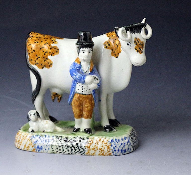 Pair of Yorkshire Pottery Figures of Cows Prattware, Early 19th Century ...